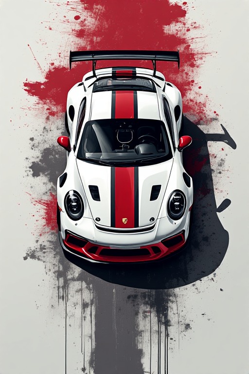Minimalist White Porsche Supercar Red Splatter Art | TJS Gallery | TJS ...