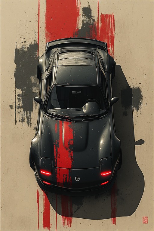 Mazda RX7 Black & Red Abstract Art Wallpaper | TJS Gallery | TJS Gallery